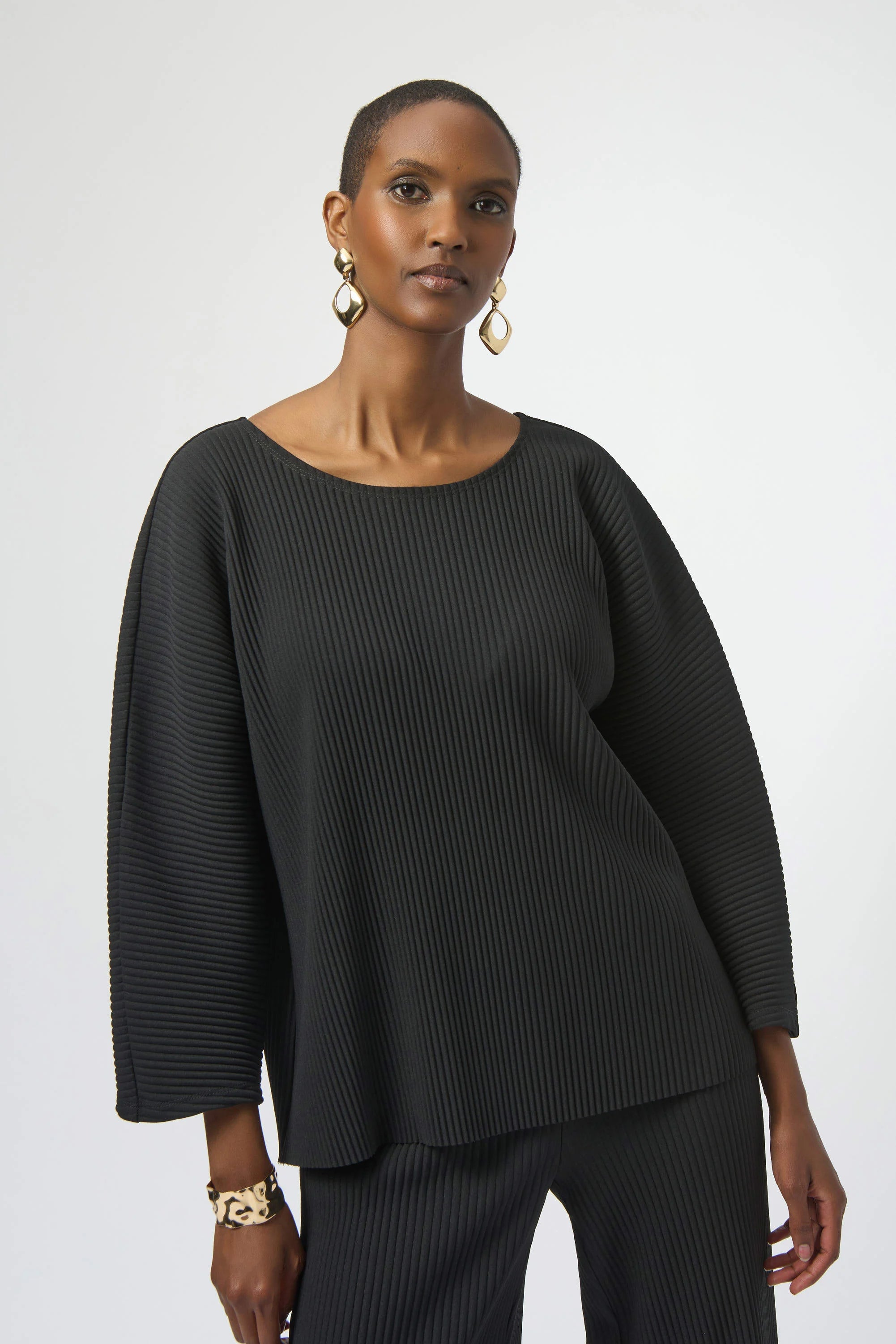 Joseph Ribkoff Pleated Scuba Crepe Boxy Top 254210 Black – Fashion House